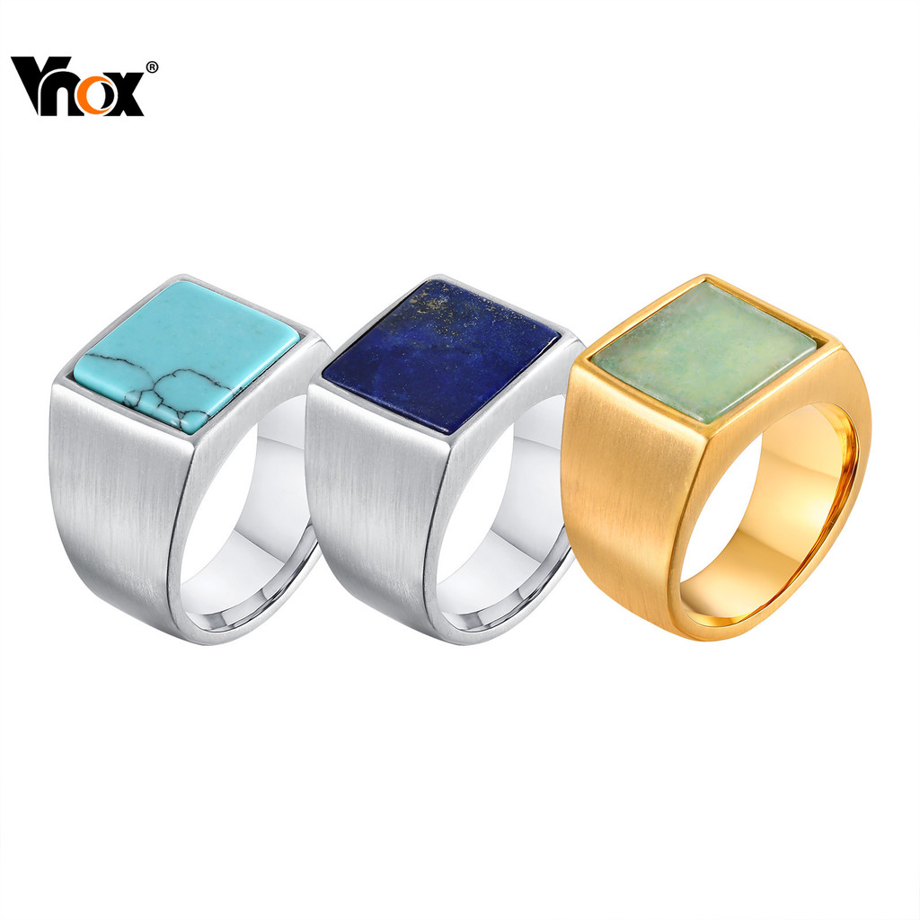 Vnox Signet Ring Natural Stone Ring for Men Women ,Punk Geometric ...