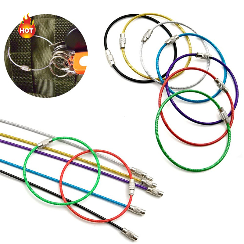 Stainless Steel Rope Ring Colorful Key Ring Wire Coil Keychain Tag Wire ...