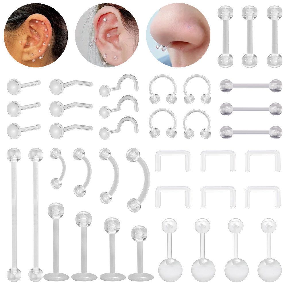 1-5 Pcs Transparent Lip Labret Stud C-shape Acrylic Nose Septum ...