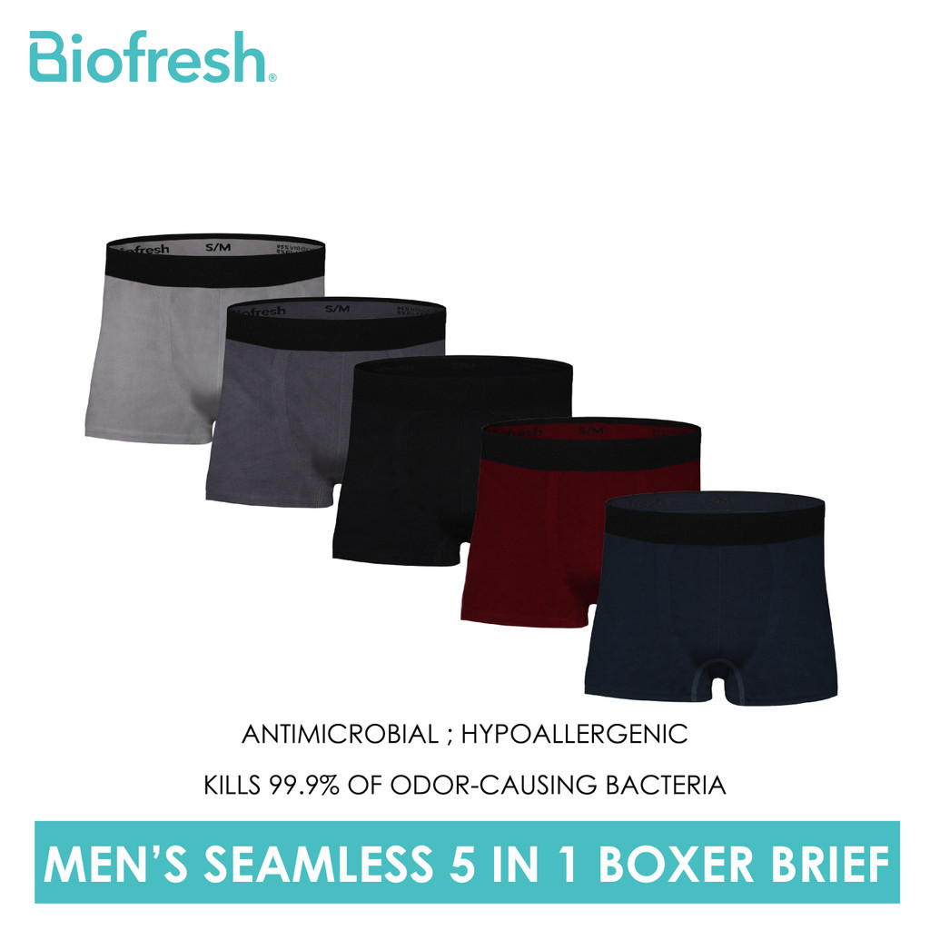 Biofresh Men's Antimicrobial Seamless Boxer Brief 5 pieces in a pack ...