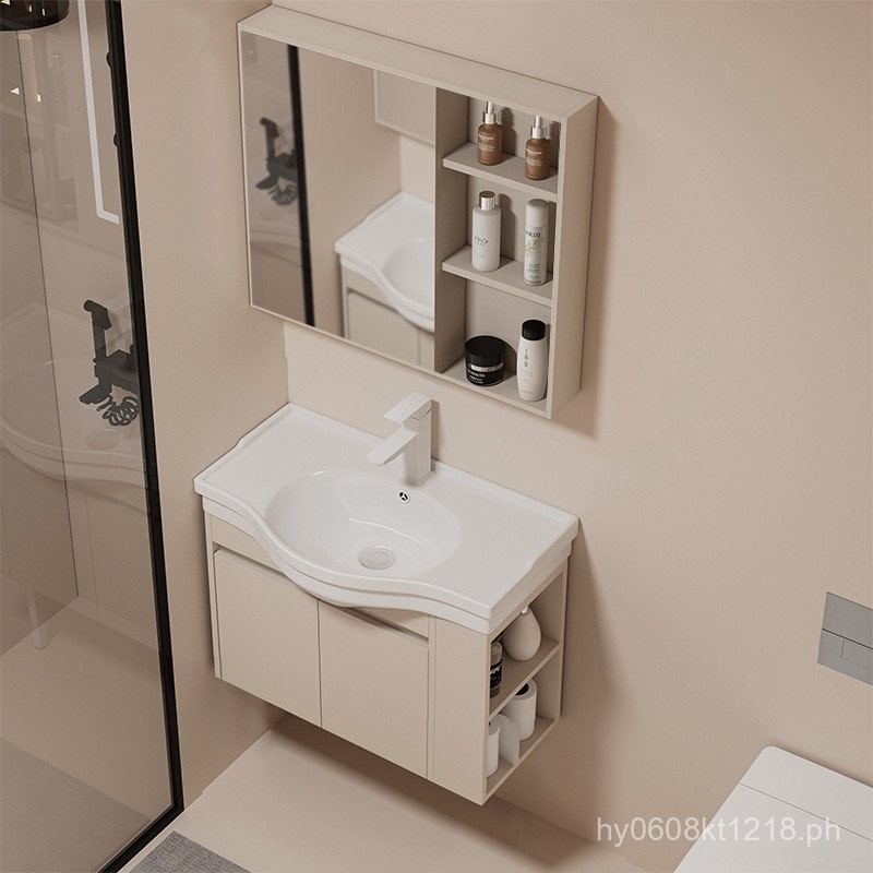 Narrow Edge Wash Basin Cabinet Cream Bathroom Cabinet Wash Basin ...
