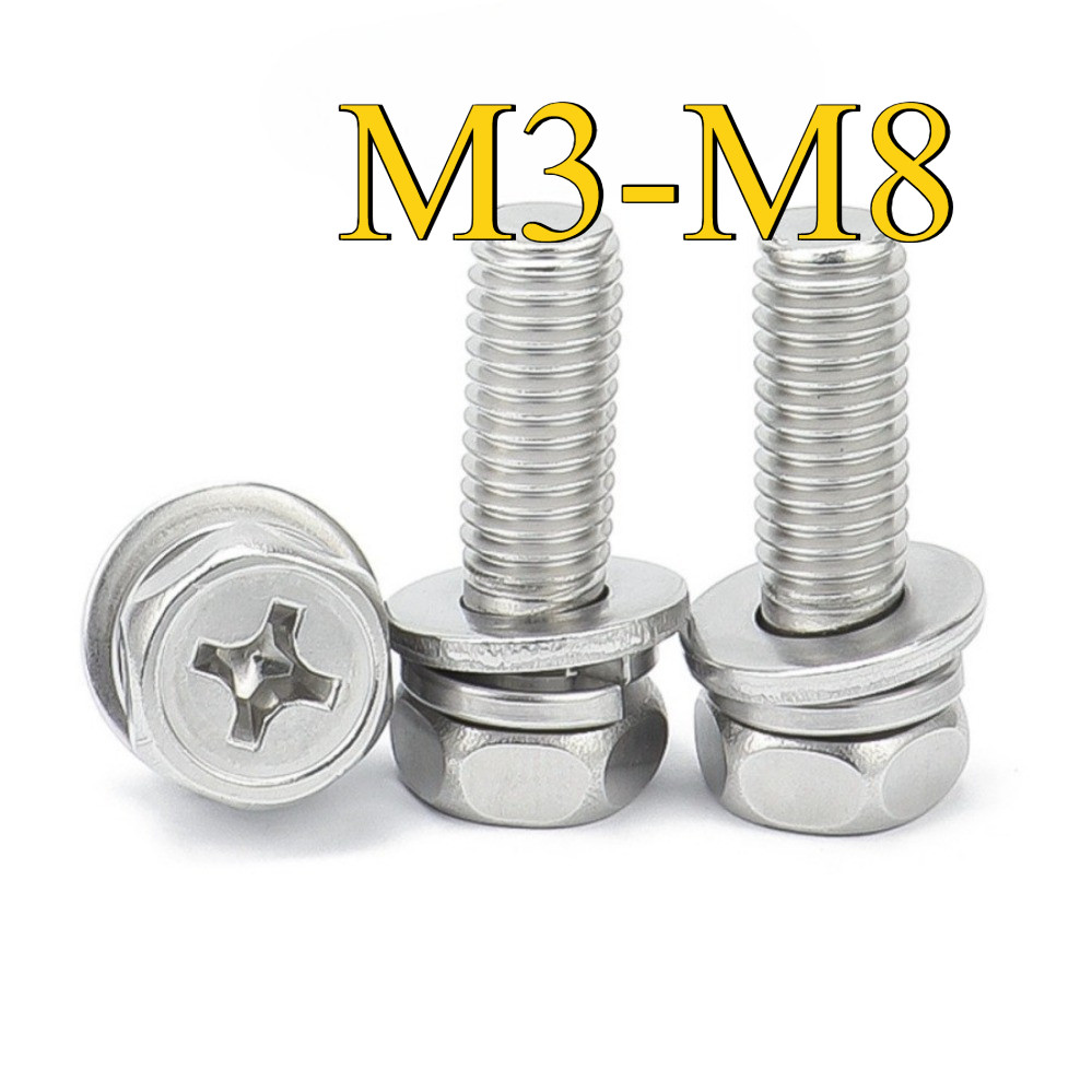 Cross Hex Head Bolt Kit withFlat Washer/ Lock Washer M3/M4/M5/M6/M8 - Stainless Steel 304, Rust ...