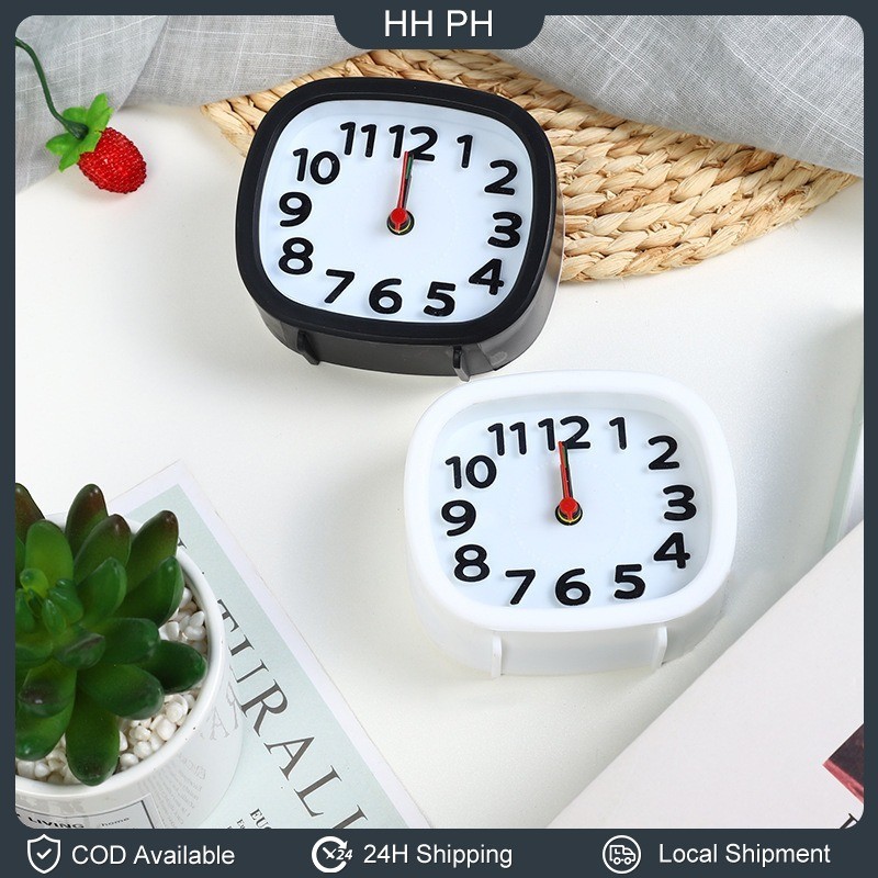 Mini Alarm Clock Black White Rectangle Silent Desktop Clocks Function ...