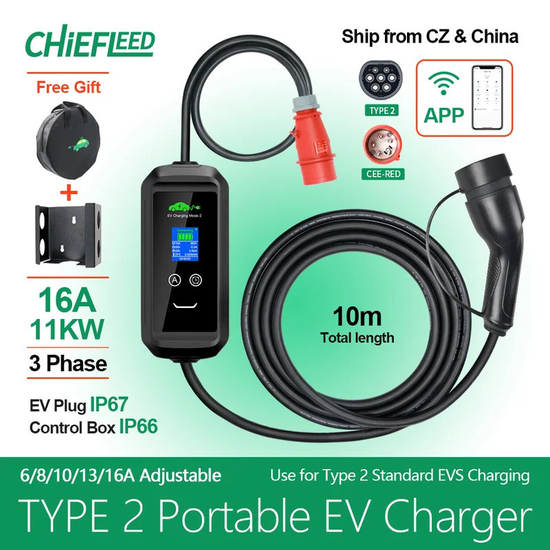 Chieflee Type2/GBT 16A 11KW Electric Vehicle Car Charger EVSE Wallbox Power Plug 10m Charging ...