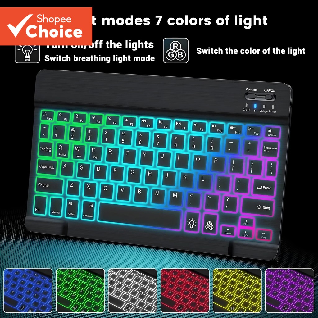 10inch Backlit Rechargeable RGB Bluetooth Keyboard Wireless mouse Mini ...
