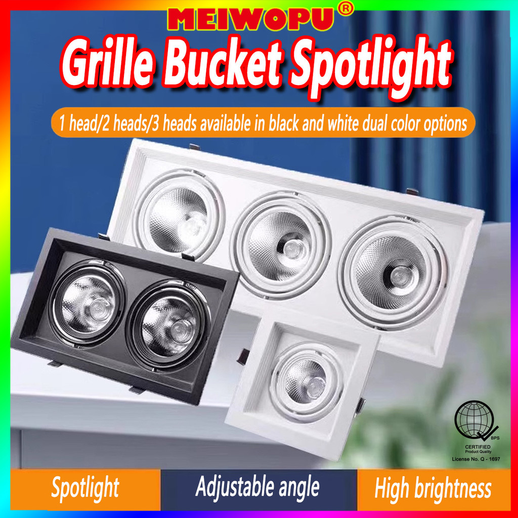 Grille Bucket Spotlight LED Embedded Ceiling Spotlights Adjustable Tri ...