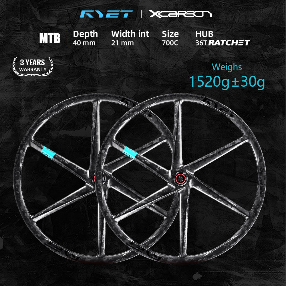 RYET Carbon MTB Wheelsets 25mm Tubeless Ready, 6-Spoke 36T Ceramic ...