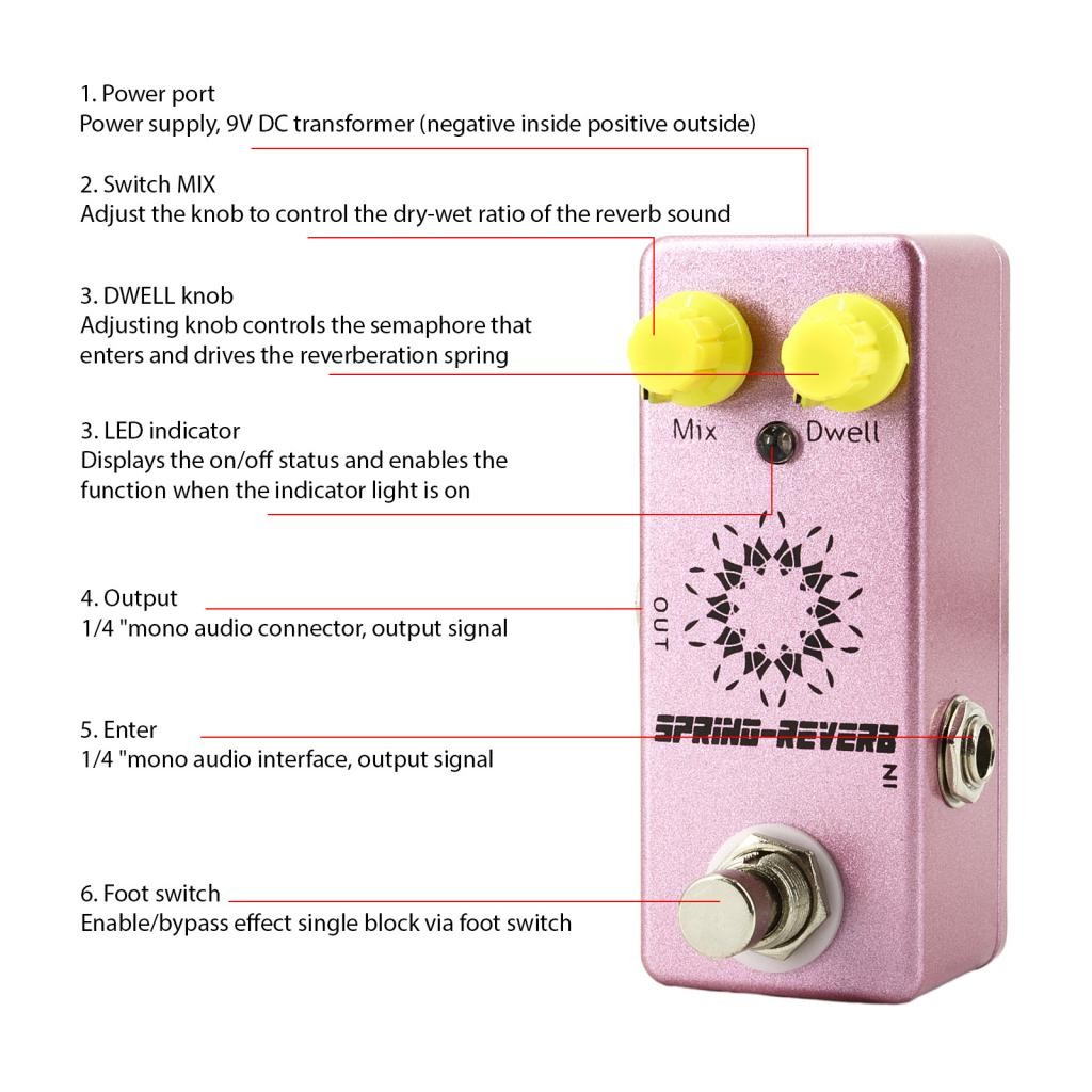 zhenl-ph Guitar Spring Rever Pedal Electric Effects True Bypass Zinc ...