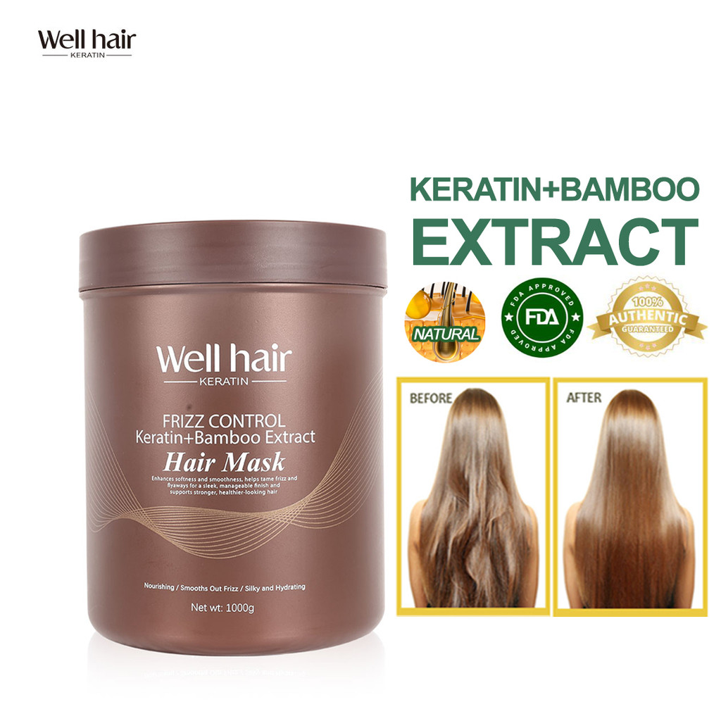 Well Hair Mask Keratin+Bamboo Extract Frizz Control Silky Smooth Dry ...
