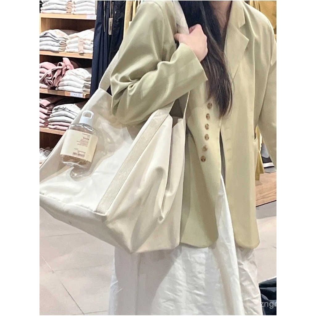 Canvas Tote Bag Muji Style Large Dumpling Bag Solid Color Simple Large ...