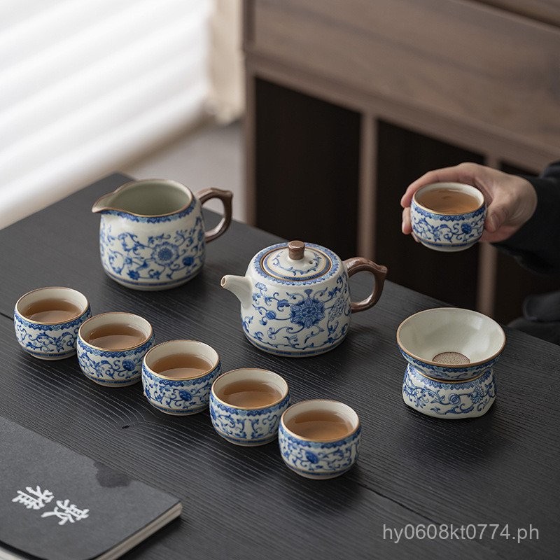 Office Twining Lotus Gift Ru Kiln Blue and White Chinese Style2025High ...