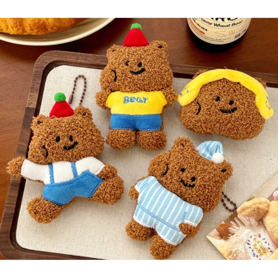 3Pcs Plush Little Bear Keychain - Soft Fluffy Doll Keyring - Teddy Bear ...