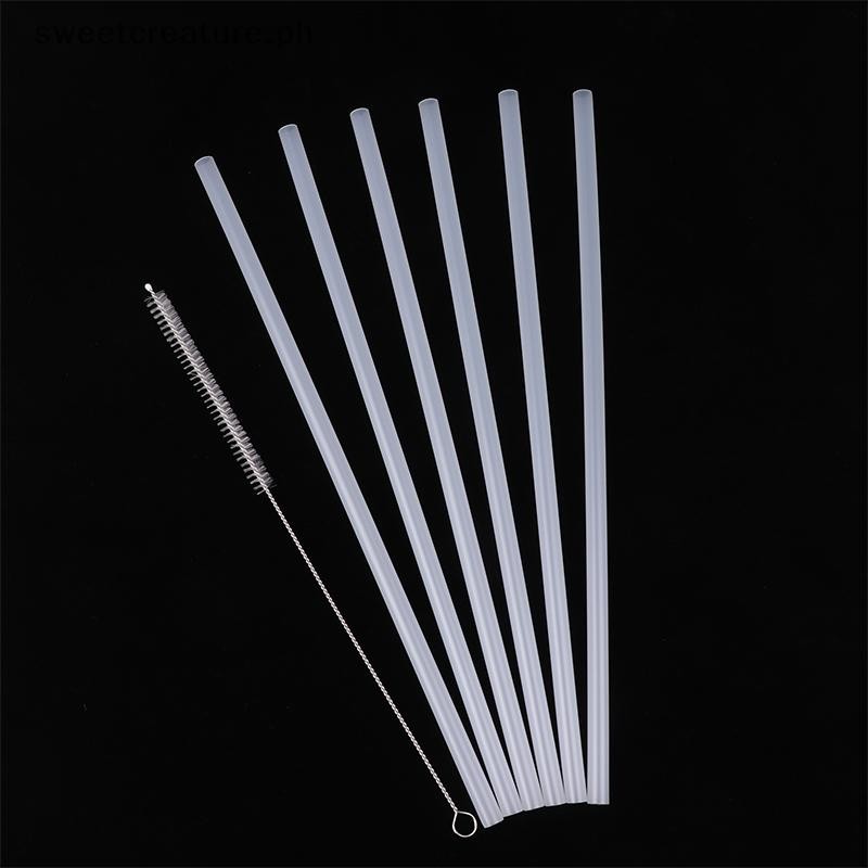 6Pcs Plastic Clear Straws Reusable Straw With Cleaning Brush 31cm ...