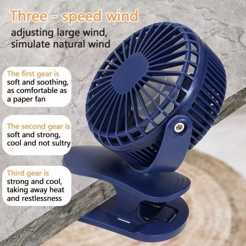 Electric Portable Silent Desk Clip Fan Strong Wind USB Rechargeable for ...