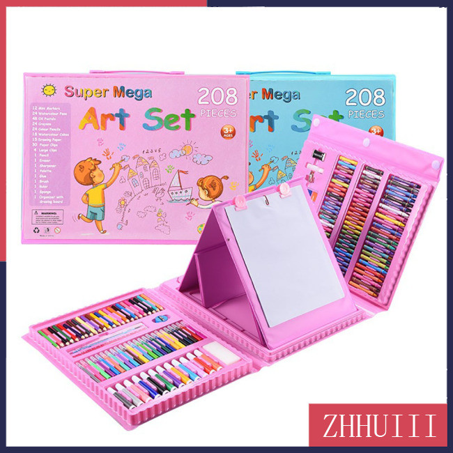 JT 208Pcs Kids Drawing Kit Cartoon Design Assorted Bright Colors Multi ...
