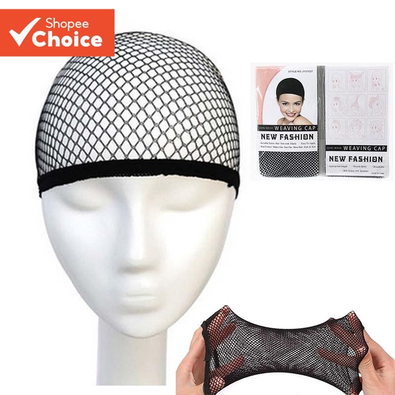 Stretchable Black Woven Hat with Elastic Mesh Snood - Top Open Wig Cap ...