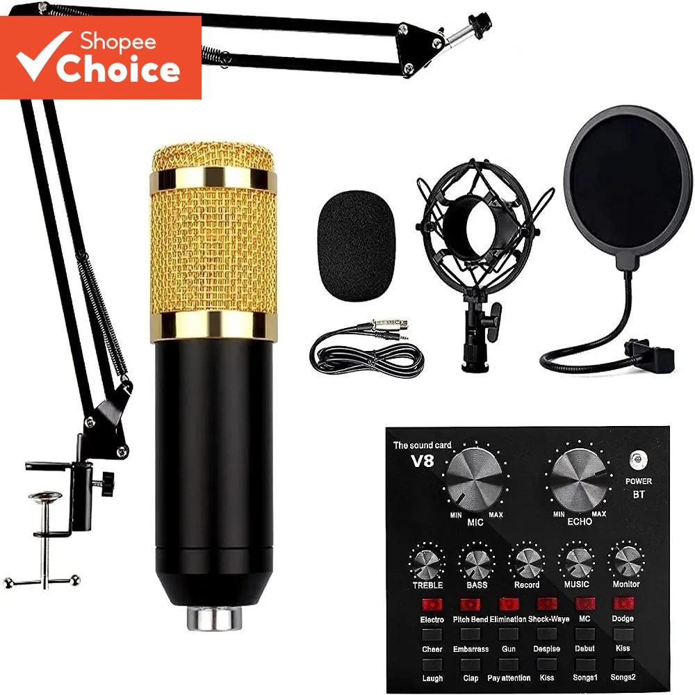 BM800 Condenser Microphone Kit with V8 Sound Card Set Live Streaming Mic Multi-function tarjeta ...