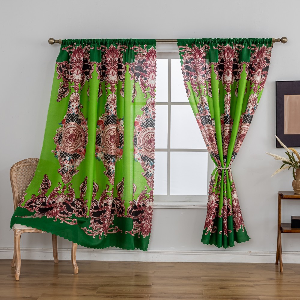 Green Luxury Print Curtain Short Curtains for Window Home Decor ...
