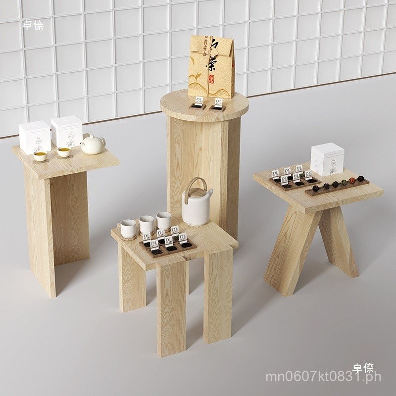 Display Stand Baking Shop Cafe High Low Island Table Tea Set Display ...