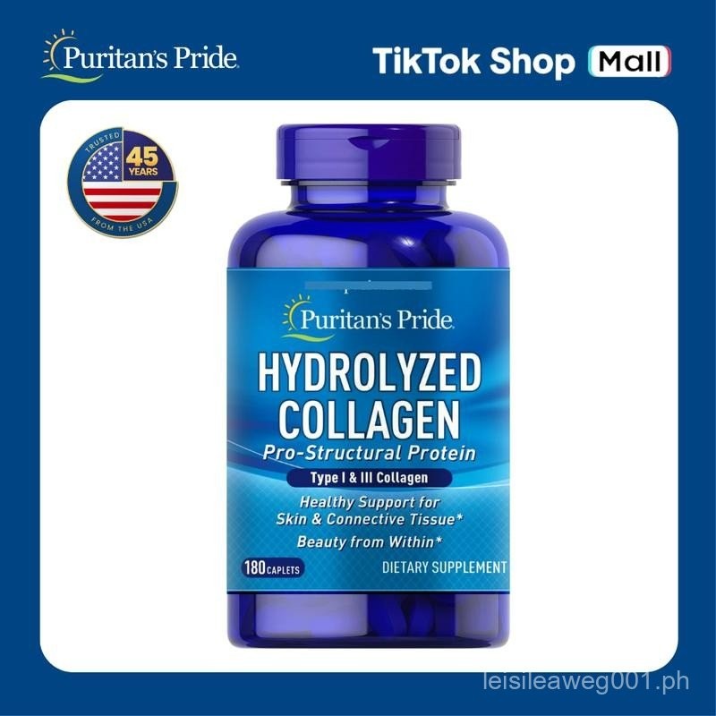 Puritan's Pride Hydrolyzed Collagen 1000mg – 180 Caplets | Type I & III ...