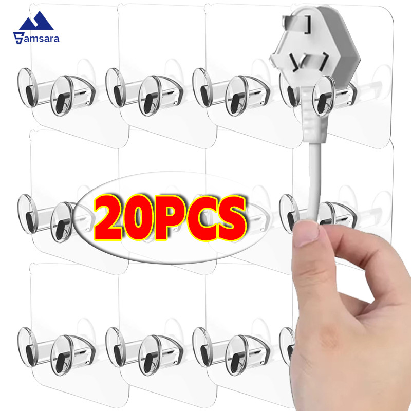 5/10/20Pcs Wall Transparent Double Hooks - Punch-free Power Plug Socket ...