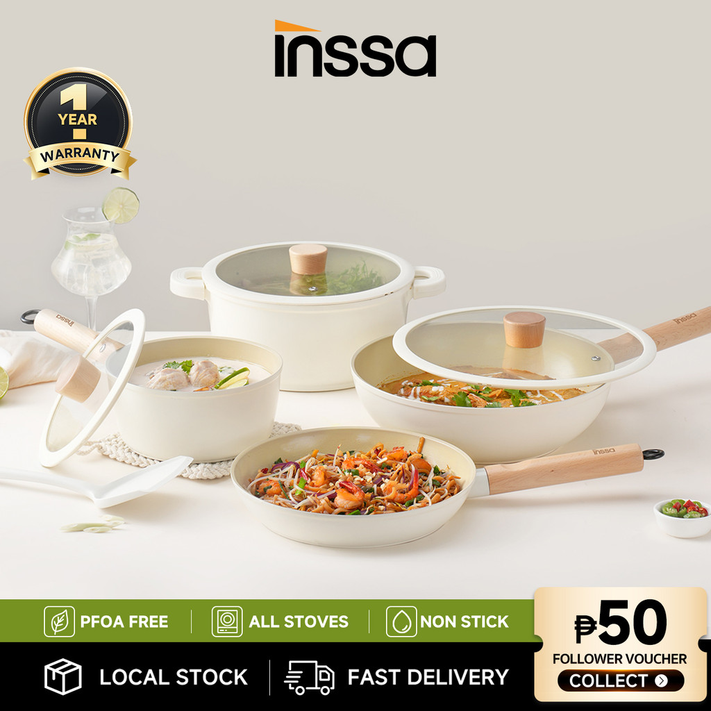 INSSA Non-Stick Pan Set 4/5Pcs Upgrade Ceramic Coated Cookware Suitable ...