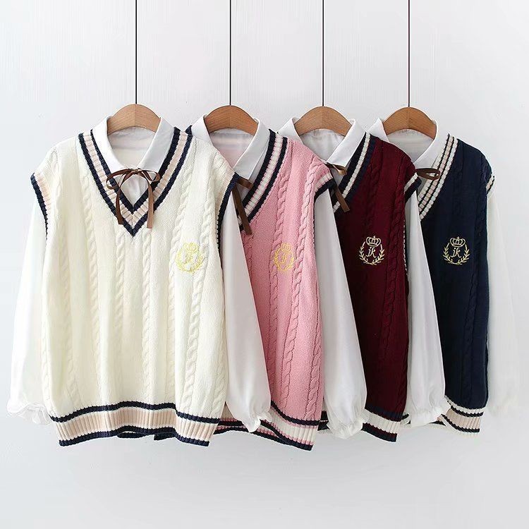 Japanese Korean Preppy Style Cute Jk Uniform Knitted Vest Women V-neck ...