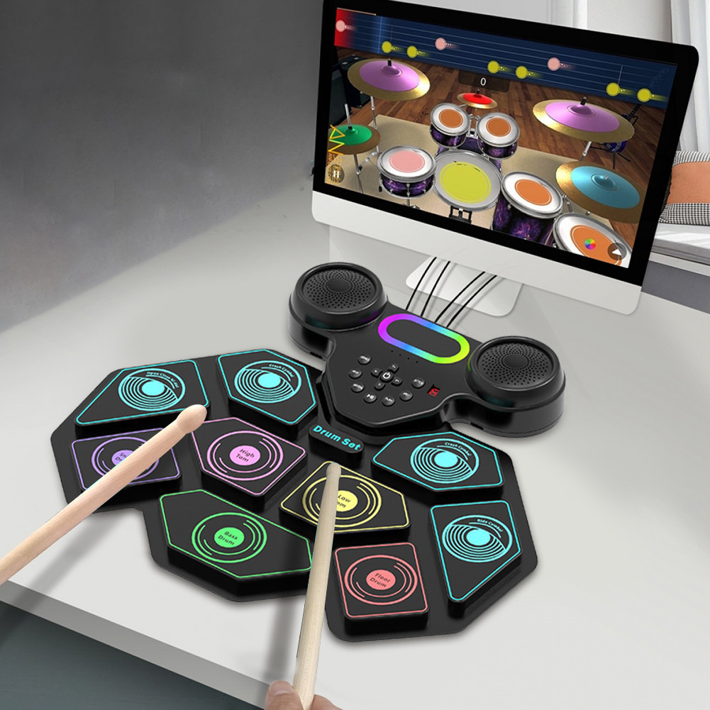 9-Pads Electronic Drum Set Digital Drum Kit Adjustable Volume & Speed ...
