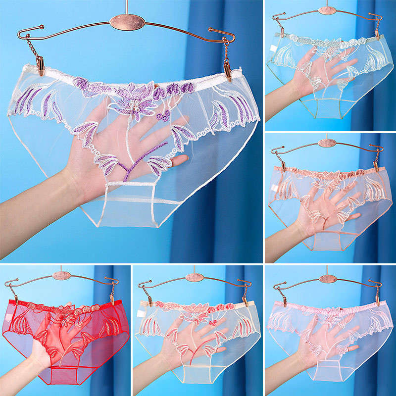 Women See Through Lingerie Mesh Sheer Briefs Lace Panties Knickers No ...