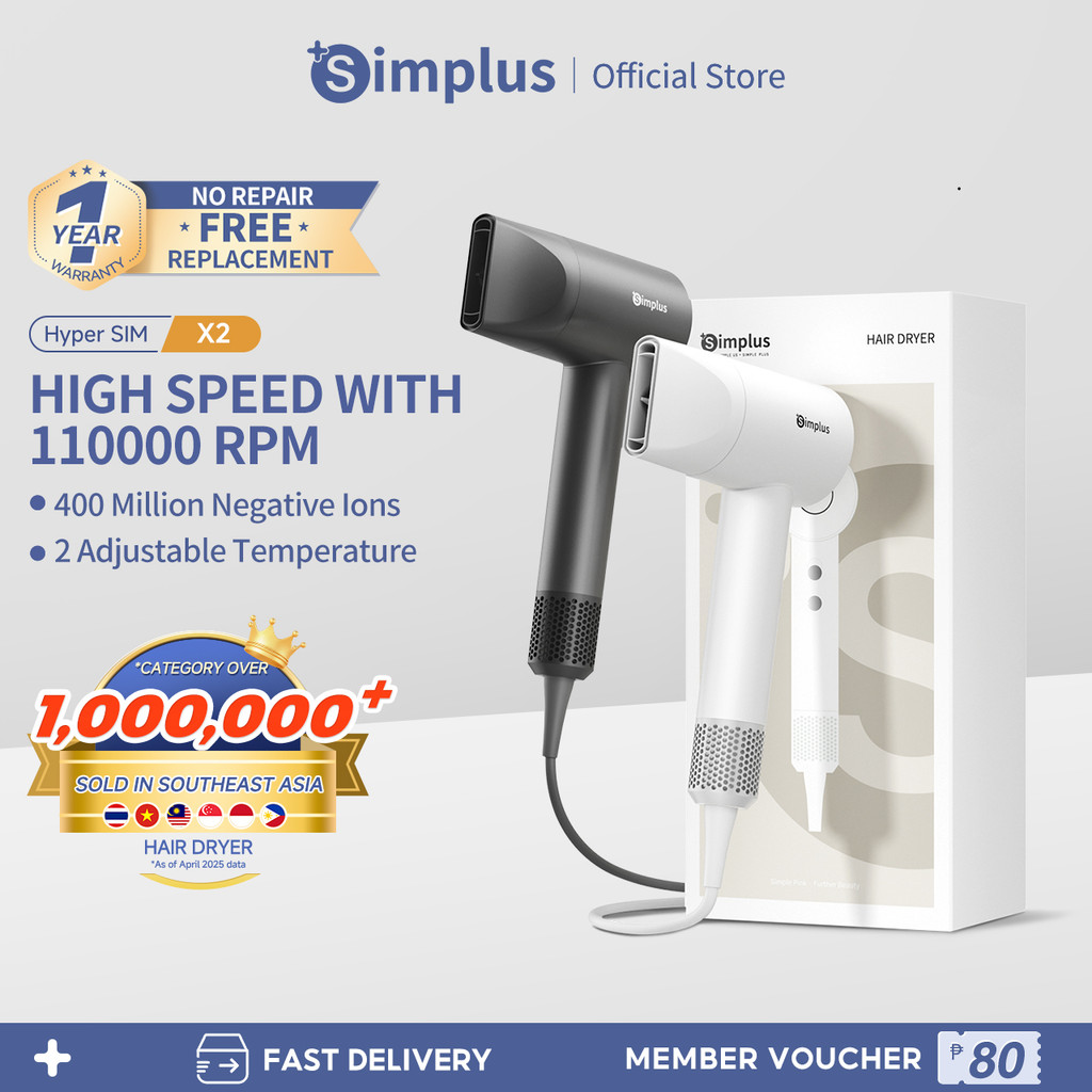 Simplus Hair Dryer 110000rpm Motor 3 Temperature Modes 2 Wind Speeds ...