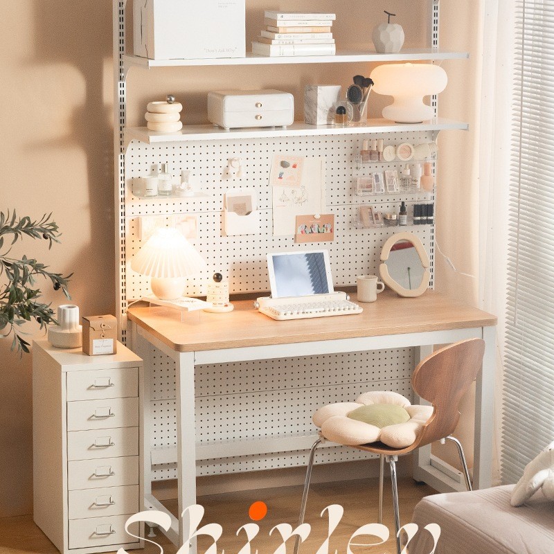 Study Storage Rack Combination Integrated Pegboard Bookshelf Desk Metal ...