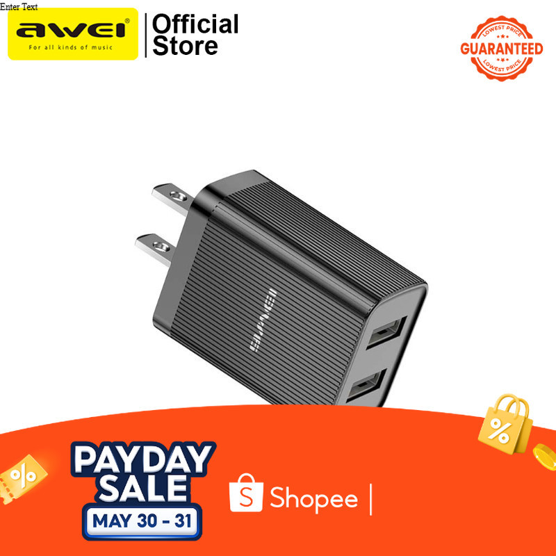 Awei C15-US Wall Charger 10W Dual USB Port Output Fast Charging Power ...
