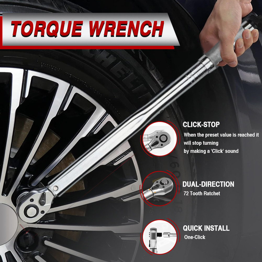 1/2-Inch Drive Click Torque Wrench Professional Torque Wrench Multi ...