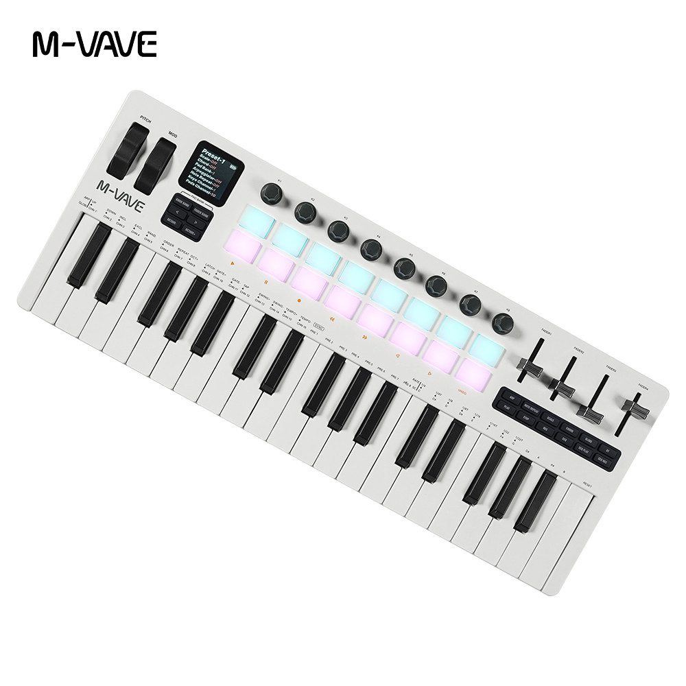 M-VAVE SMK-37 PRO Keyboard 37 Key 3.5mm MIDI 16 RGB Drum Padswith Sound ...