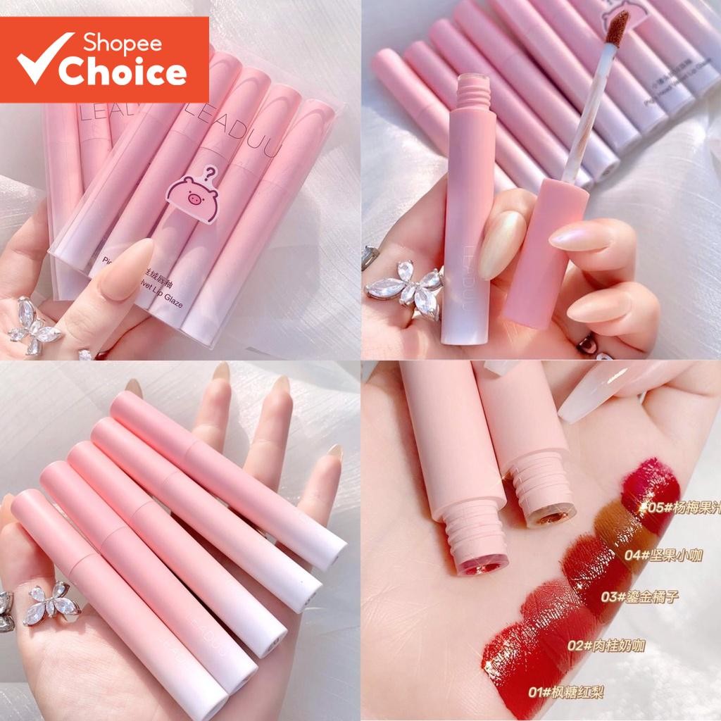Leaduu 5PCS Cute Pink Pig Lipstick Set Matte Mist Velvet Liptint ...