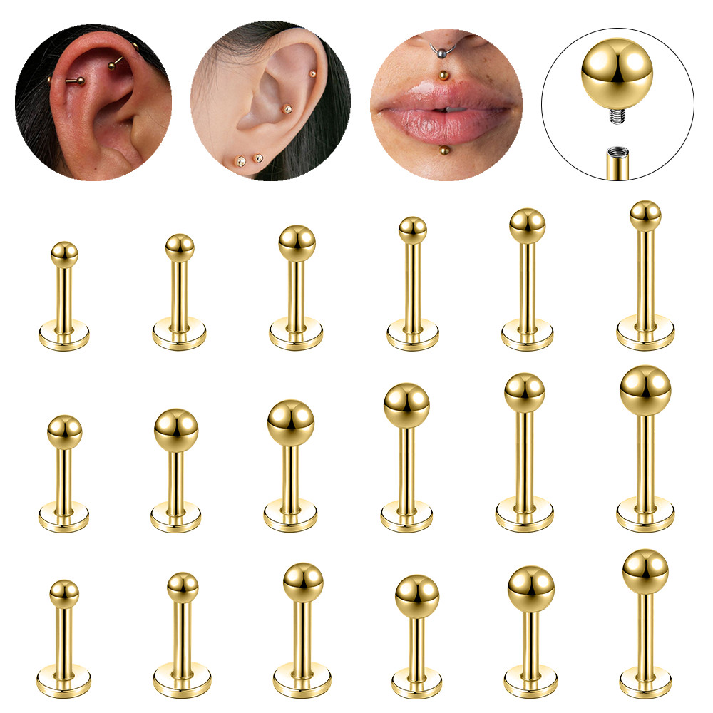 1 PC Gold Lip Piercing Stainless Steel Ear HelixTragus Stud Internal ...