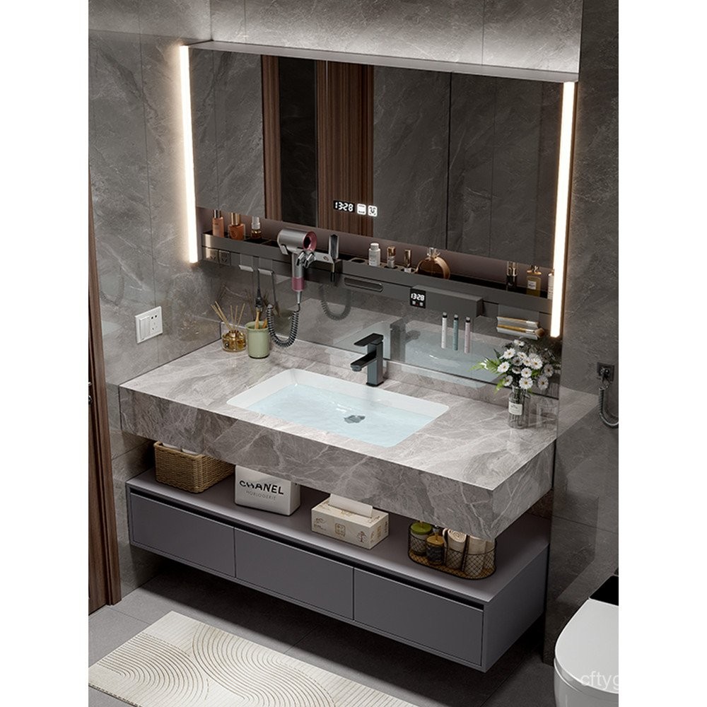 Sintered Stone Ceramic Seamless Integrated Basin Bathroom Cabinet ...