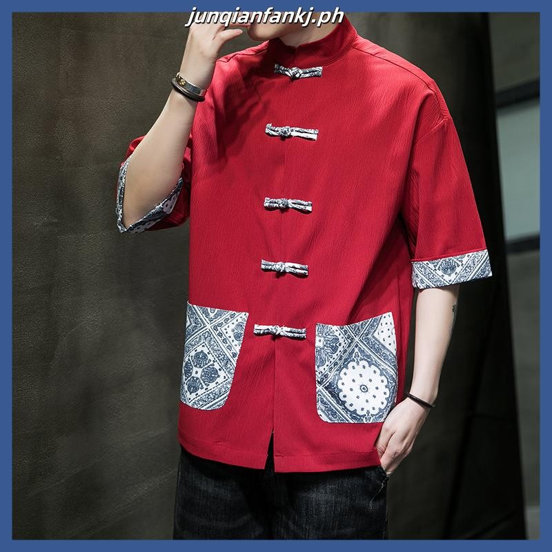 Asean Attire for Men Short Sleeve Tang Suit Traditional Top Cotton ...