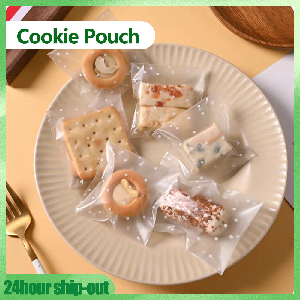 100Pcs Cookie Pouch Frosted Polka Dots Plastic Pack Candy Cookie ...