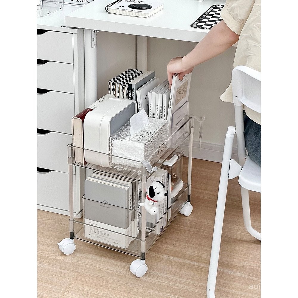 Under-Desk Bookshelf Movable Book Storage Rack Floor Multi-Layer Office ...