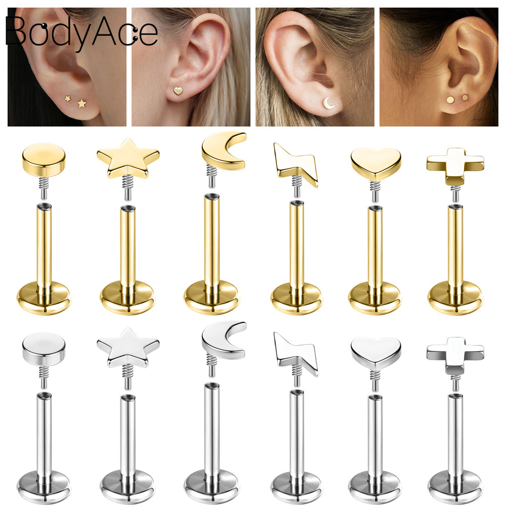 Bodyace 16G/18G Earring 1 Pc Surgical Steel Lip Piercing Star Labret ...