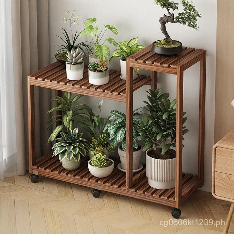 Succulent Plant Living Room Balcony Solid Wood Display Rack Movable ...