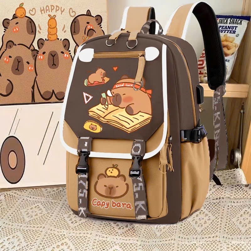 Canvas student backpack for school with free capybara hook 554 (vpp ...