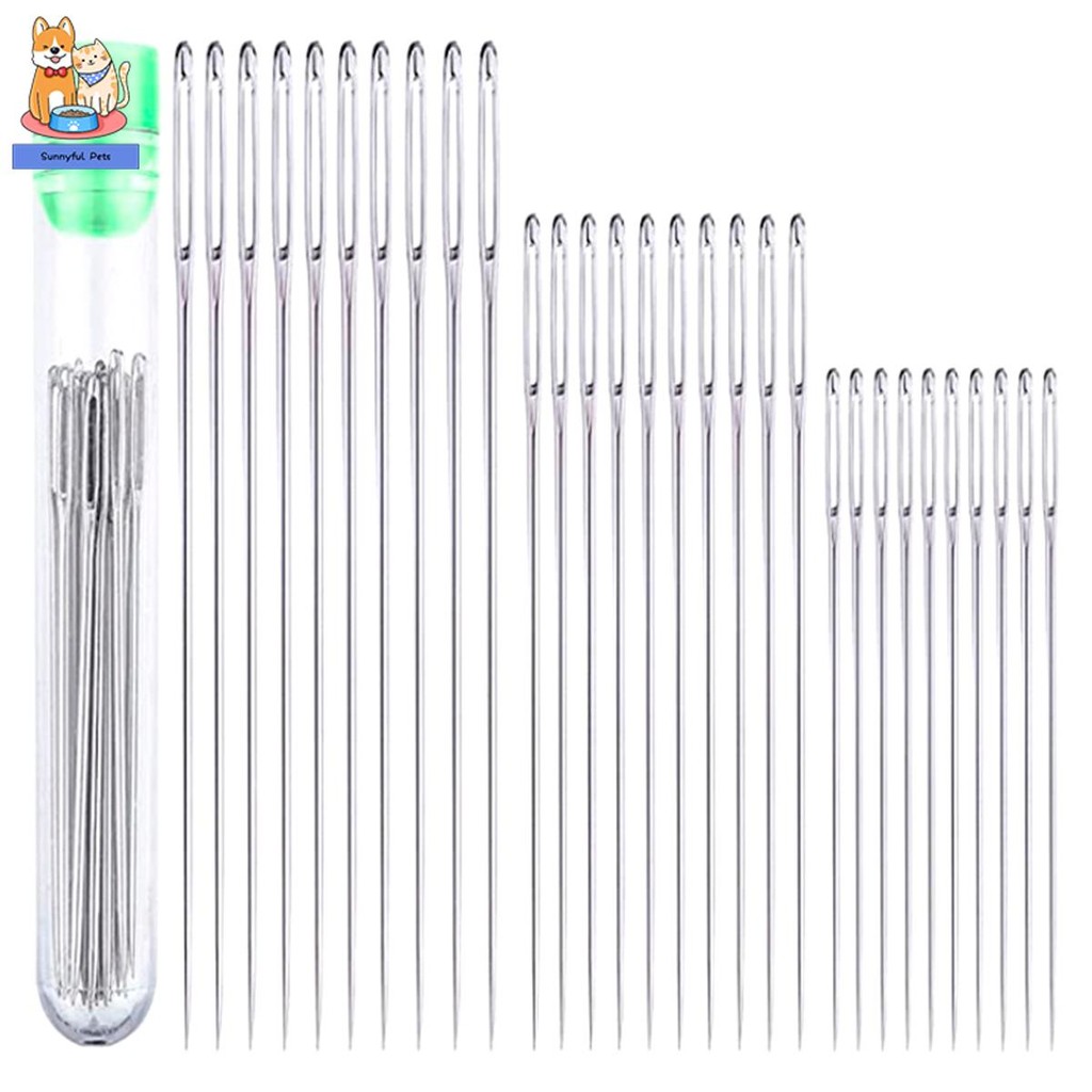 30pcs 3 Sizes Big Eye Stitching Needles with Storage Tube Universal Big ...
