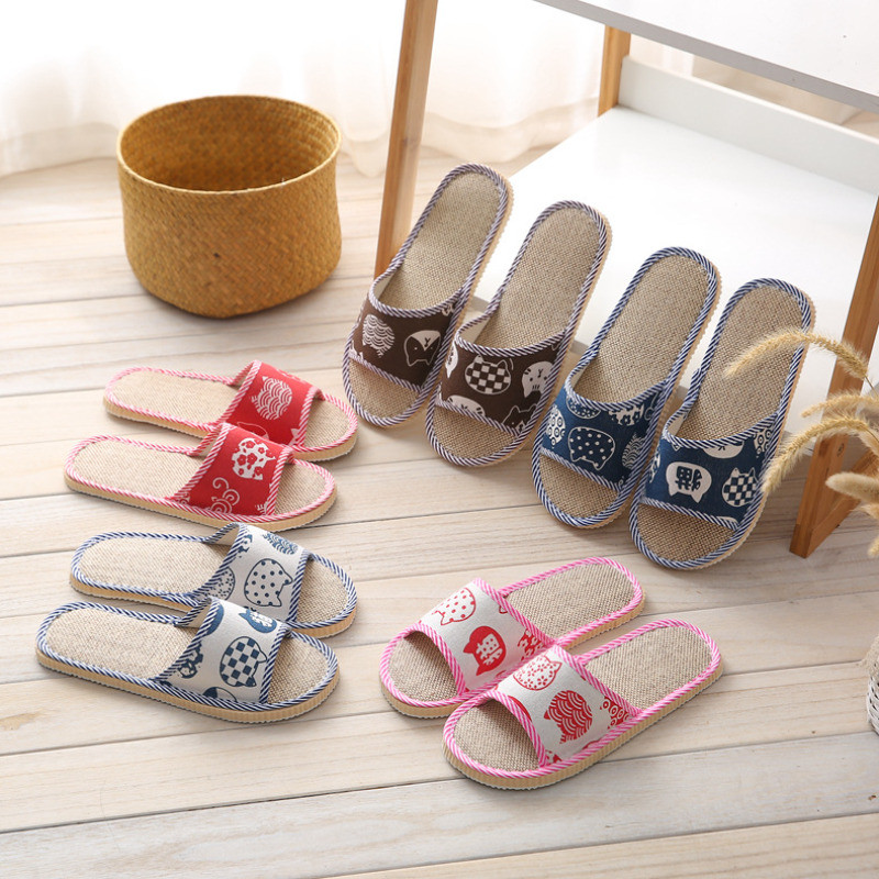 Cotton Linen Slippers men and women, couples，Indoor Soft Sole Hotel ...