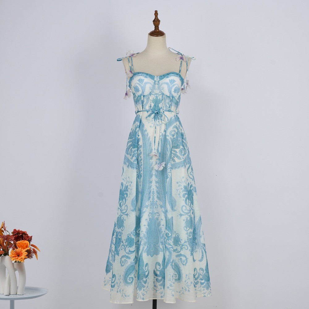 2025 New Style European American Women's Clothing Real Shot Ready Stock Printed Sling Mid-Leng ...