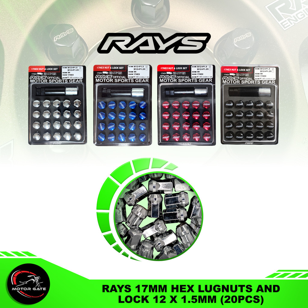 RAYS Official 17mm Hex Lugnuts and Lock 12 x 1.5mm 20pcs Lug Nut ( Car ...