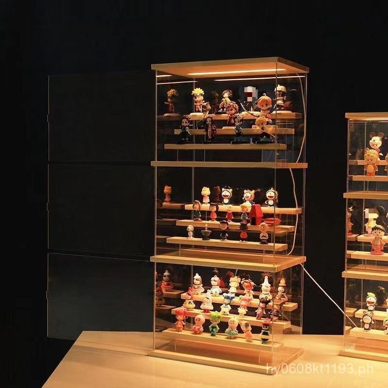 Solid Wood Figurine Display Stand Box Hand Figure Cabinet Dustproof ...