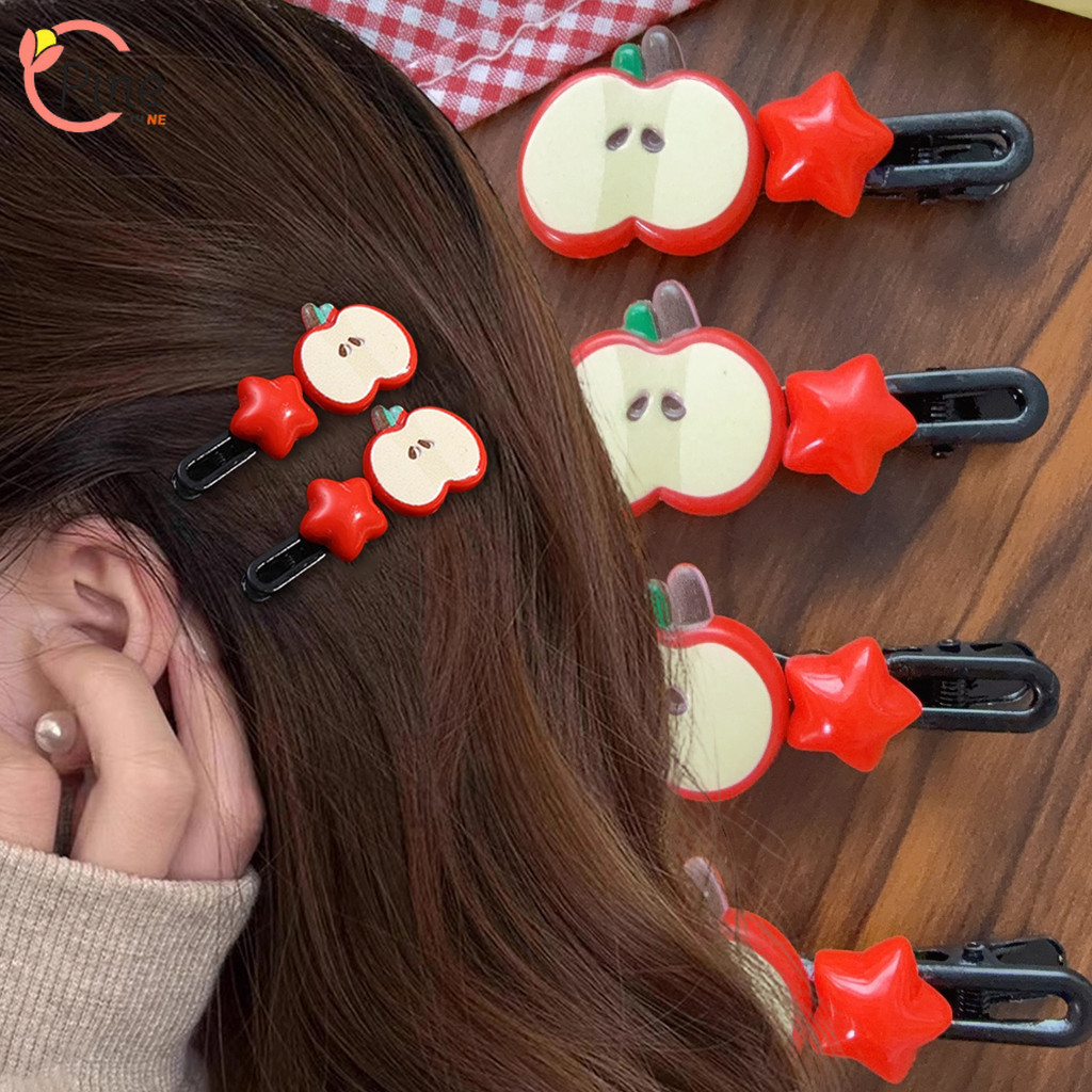 2Pcs Elegant Star Apple Hair Clip - Kawaii Red Apple Hairpins ...