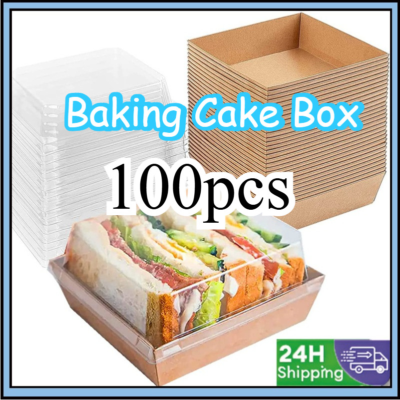 100pcs Cake Paper Boxes with Lids, Bakery Packaging Boxes, Disposable ...
